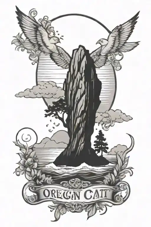 Black and Grey "Oregon Coast Themed Tattoo" Tattoo - BlackInk AI