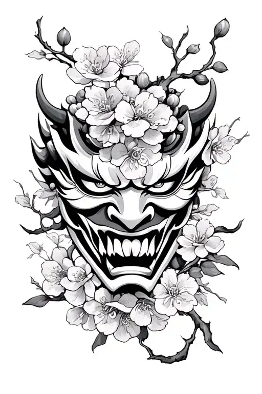 325+ Oni Mask Cherry Blossom Tattoo Ideas in 2025 - BlackInk AI