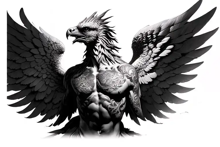 Realism "Phoenix With Wings Spread Chest Tattoo..." Tattoo - BlackInk AI