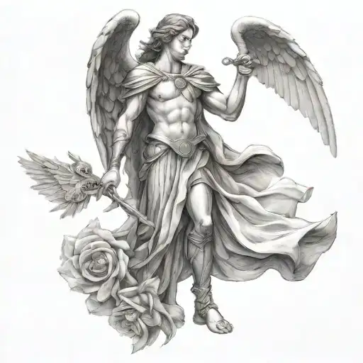 Black and Grey "Archangel Gabriel Full Body, Holding A..." Tattoo ...