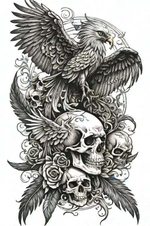 Realism "Phoenix And Skulls" Tattoo - BlackInk AI