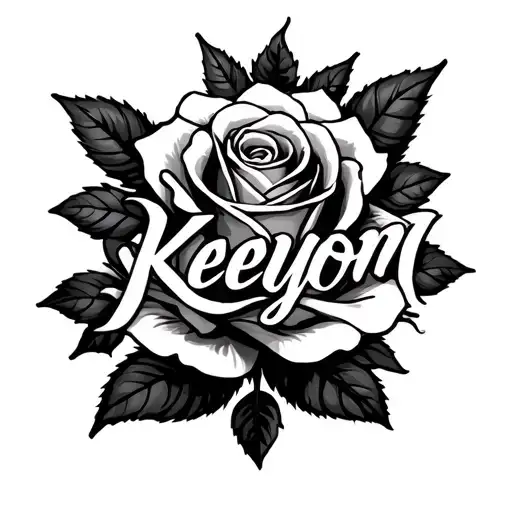 Black and Grey "Keeyon Name Tattoo Design With Rose" Tattoo - BlackInk AI