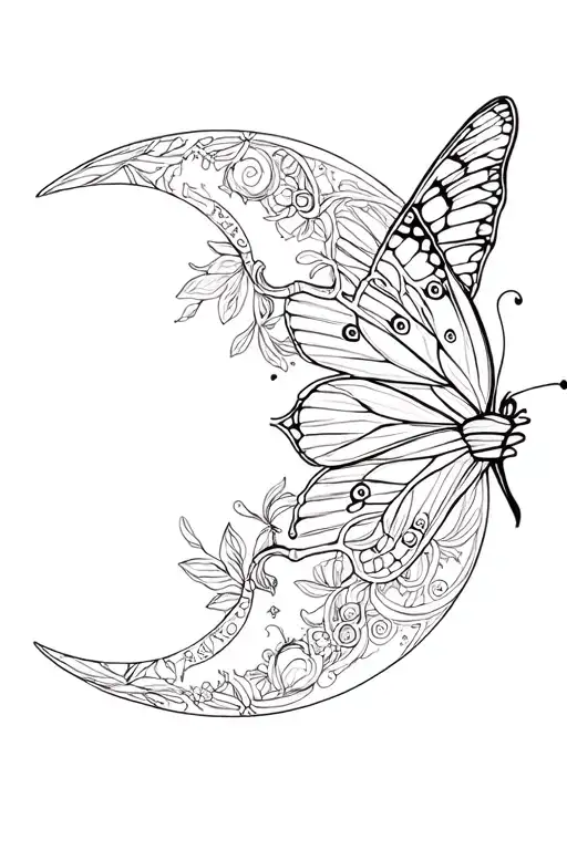 Sketch "Gemini Sign Moon Butterfly Made Spine..." Tattoo - BlackInk AI