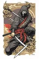 Japanese "Ninja With Katana With Rising Sun Rising" Tattoo - BlackInk AI