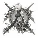 Black and Grey "Nier Automata 2B" Tattoo - BlackInk AI