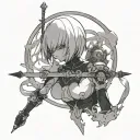 Black and Grey "Nier Automata 2B" Tattoo - BlackInk AI