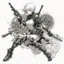 Black and Grey "Nier Automata 2B" Tattoo - BlackInk AI