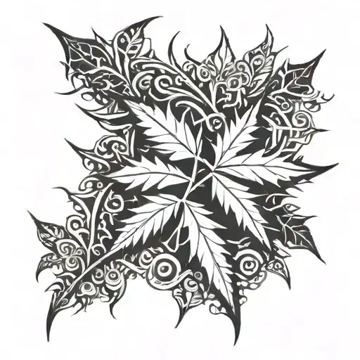 Tribal "Weed Leaf Intertwined" Tattoo - BlackInk AI