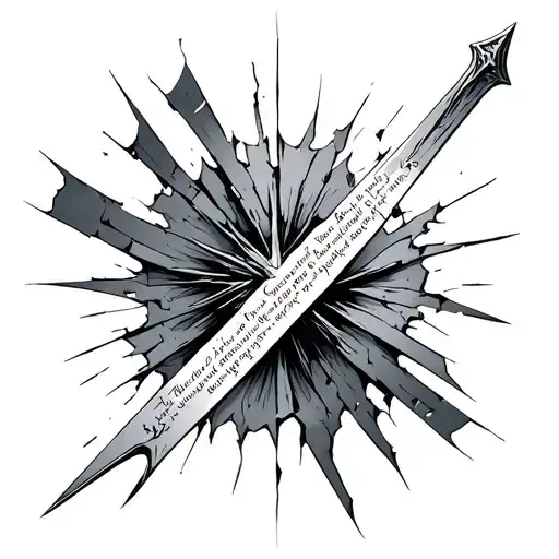 Black and Grey "Anduril Sword Shattered With Bible..." Tattoo - BlackInk AI