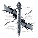 Black and Grey "Anduril Sword Shattered With Bible..." Tattoo - BlackInk AI