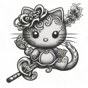 Black and Grey "Hello Kitty Smoking" Tattoo - BlackInk AI