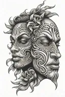 Black and Grey "Twin Face Mask One Sad And One Happy" Tattoo - BlackInk AI