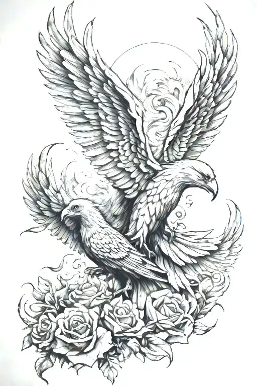 Fallen Angel And Phoenix Temporary Tattoo - BlackInk AI