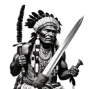 Black and Grey "Lenca Tribe Indian Man Holding Sword" Tattoo - BlackInk AI