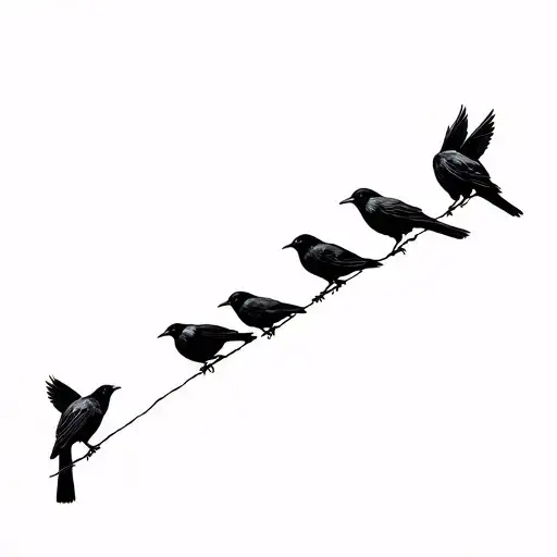 Minimalist "Crows Perched On A Band-shaped Wire..." Tattoo - BlackInk AI