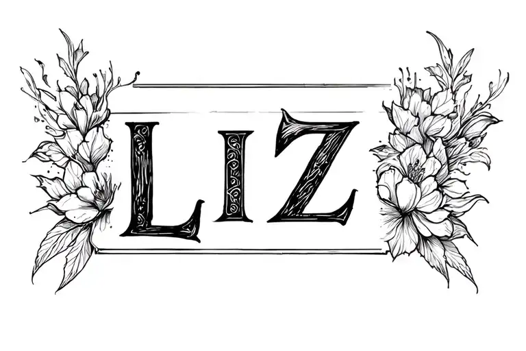 Sketch "Name Liz" Tattoo - BlackInk AI