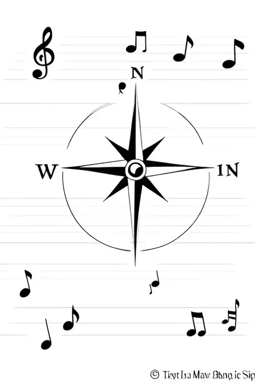 Minimalist "Compass Sign On Musical Notes Tattoo" Tattoo - BlackInk AI