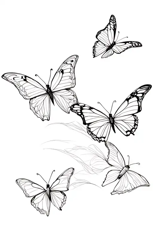 Sketch "Fine Line Butterflies Flying Together" Tattoo - BlackInk AI