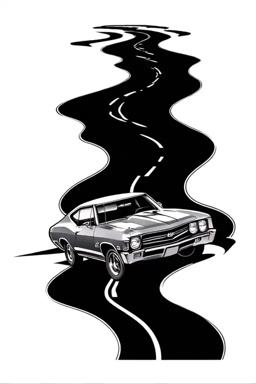 Black and Grey "1969 Chevelle Cruising Down Road Winding" Tattoo ...