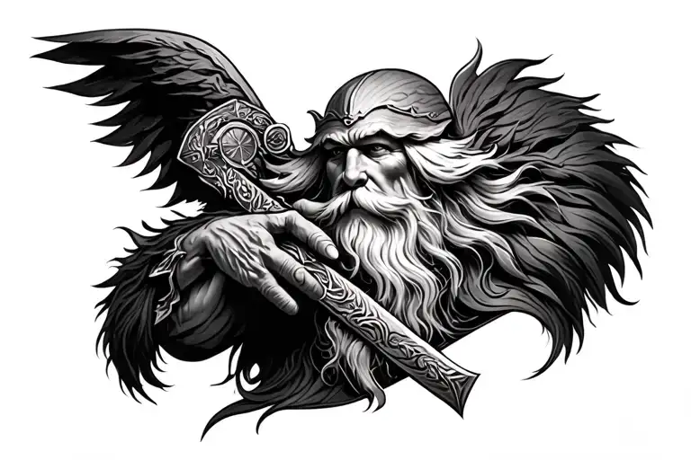 Realism "Norse God Odin" Tattoo - BlackInk AI