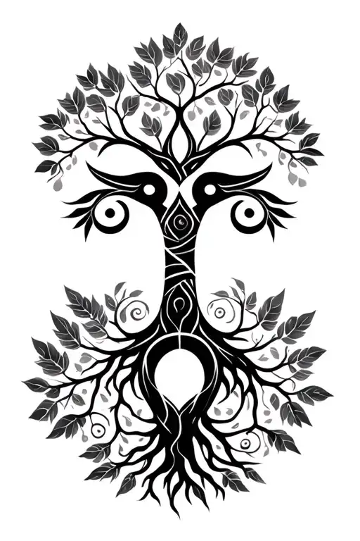 Black and Grey "Sankofa Symbol With The Tree Of Life" Tattoo - BlackInk AI