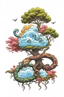 Surrealism "Poison Tree With Clouds Surrounding..." Tattoo - BlackInk AI