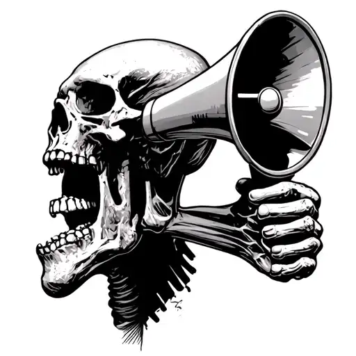 Blackwork "Side Profile Skeleton Yelling Into..." Tattoo - BlackInk AI