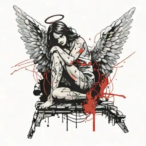 Trash Polka "Angel Of Grief" Tattoo - BlackInk AI