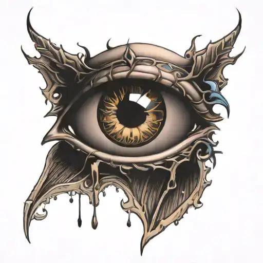 Neo-Traditional "Lucifer Crying Eye" Tattoo - BlackInk AI