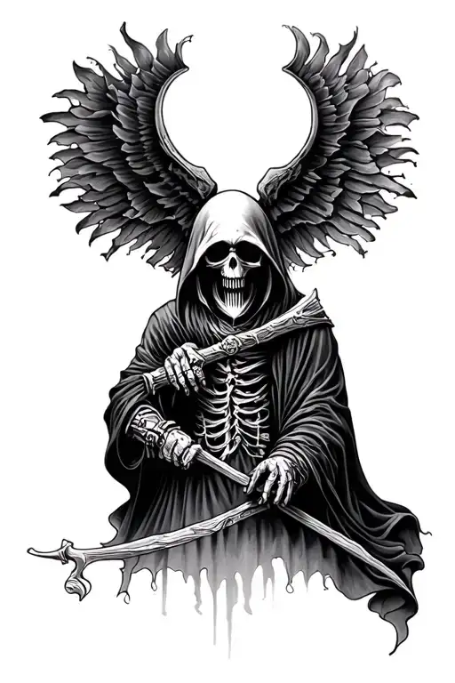 Black and Grey "Grim Reaper Realism Style Tattoo Full..." Tattoo ...