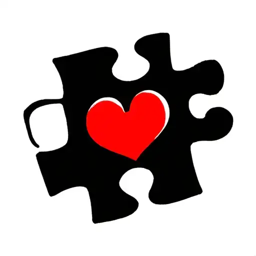Minimalist "Red Puzzle Piece With A Missing Heart" Tattoo - BlackInk AI