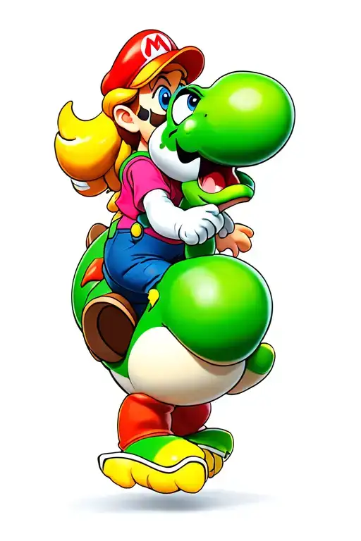 Surrealism "Princess Peach On Mario Bros Back..." Tattoo - BlackInk AI