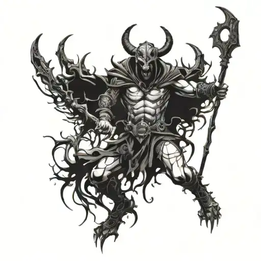 A Fierce Demon Hunter Battling A Horde... Temporary Tattoo - BlackInk AI