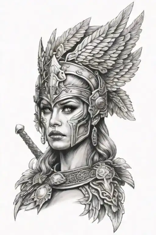 Realism "Valkyrie Face" Tattoo - BlackInk AI