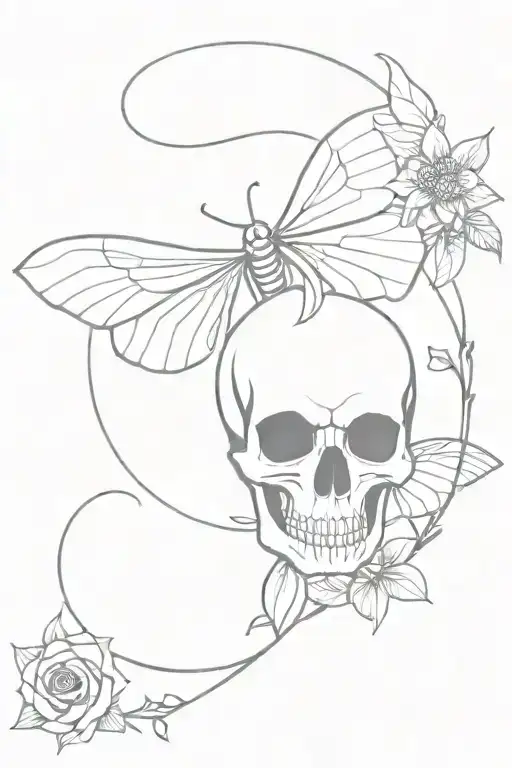 Minimalist "Moon, Moth, Skull, Snake, Flowers" Tattoo - BlackInk AI