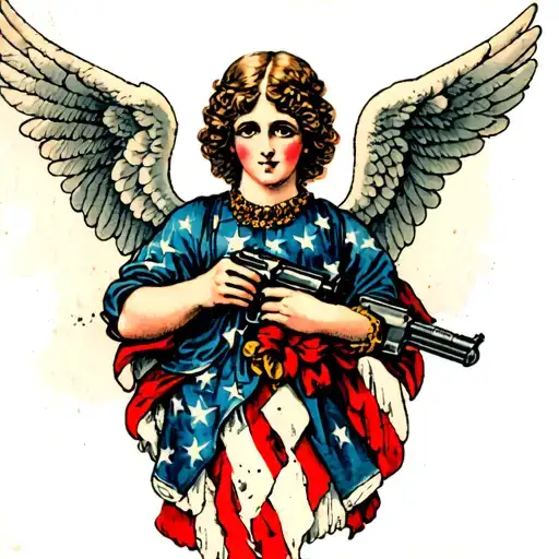 Traditional "Angel Holding A Gun" Tattoo - BlackInk AI