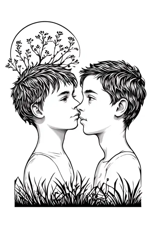 Stencil "Matching Brother Tattoo With Nature" Tattoo - BlackInk AI