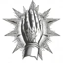 Black and Grey "Praying Hands With Rays, Three Jesus..." Tattoo ...
