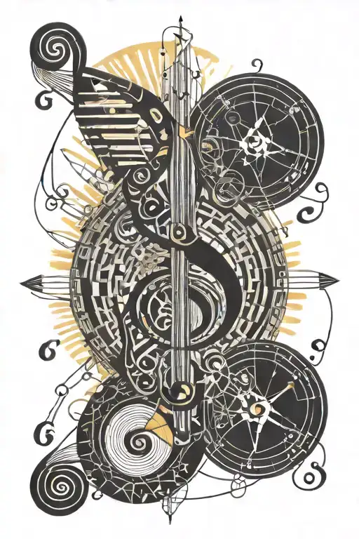 Geometric "G-clef, Dna Helix, Sun, Music,..." Tattoo - BlackInk AI