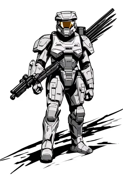 Black and Grey "Halo Master Chief" Tattoo - BlackInk AI