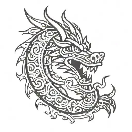 Stencil "Aztec Dragon Tattoo Design" Tattoo - BlackInk AI