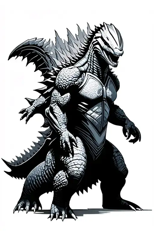 Black and Grey "Ultraman Godzilla Combination" Tattoo - BlackInk AI