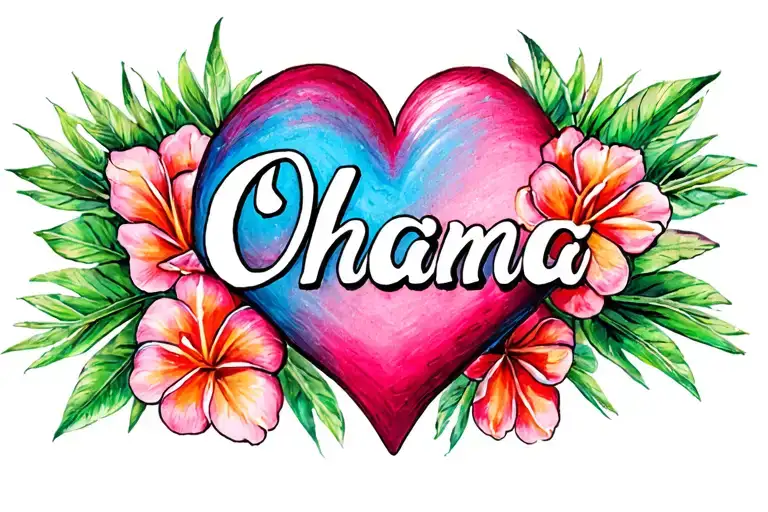 Realism "Heart And Word "Ohana" In Cursive Font" Tattoo - BlackInk AI