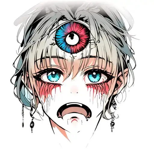 Anime "A Mid Face With A Crying Eye Symbol..." Tattoo - BlackInk AI