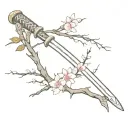 Minimalist "Samurai Sword Wrapped In Sakura Branch" Tattoo - BlackInk AI