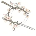 Minimalist "Samurai Sword Wrapped In Sakura Branch" Tattoo - BlackInk AI