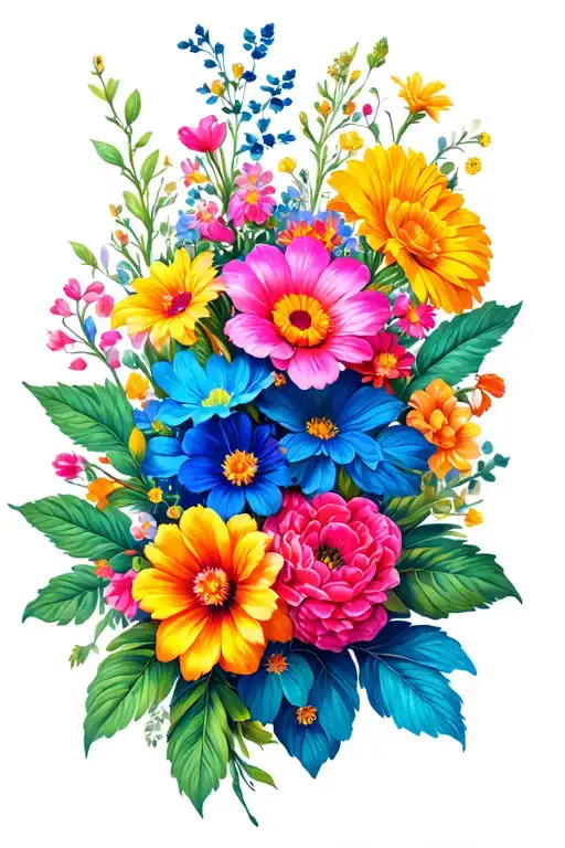 Surrealism "Colorful Flower Arrangement" Tattoo - BlackInk AI