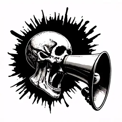 Blackwork "Side Profile Skeleton Yelling Into..." Tattoo - BlackInk AI