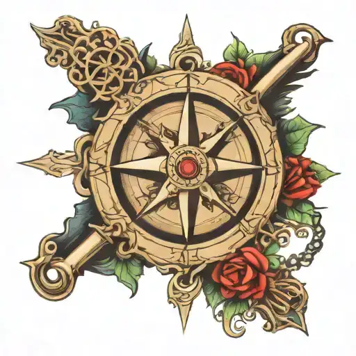 Neo-Traditional "Compass Rose Combined Into A Skeleton..." Tattoo ...