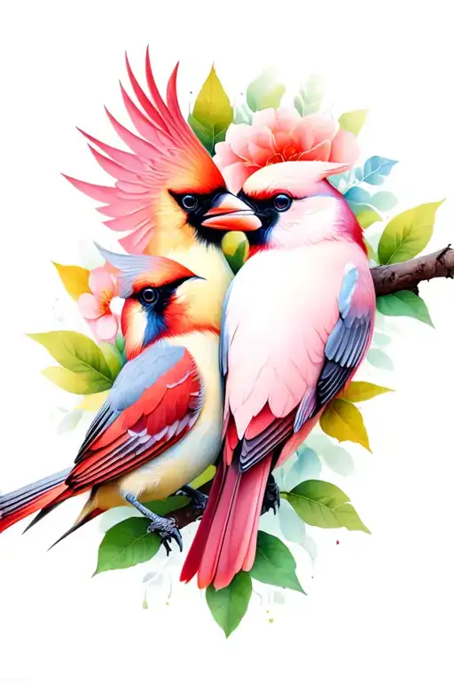 Surrealism "A Male And Female Cardinal Looking At..." Tattoo - BlackInk AI